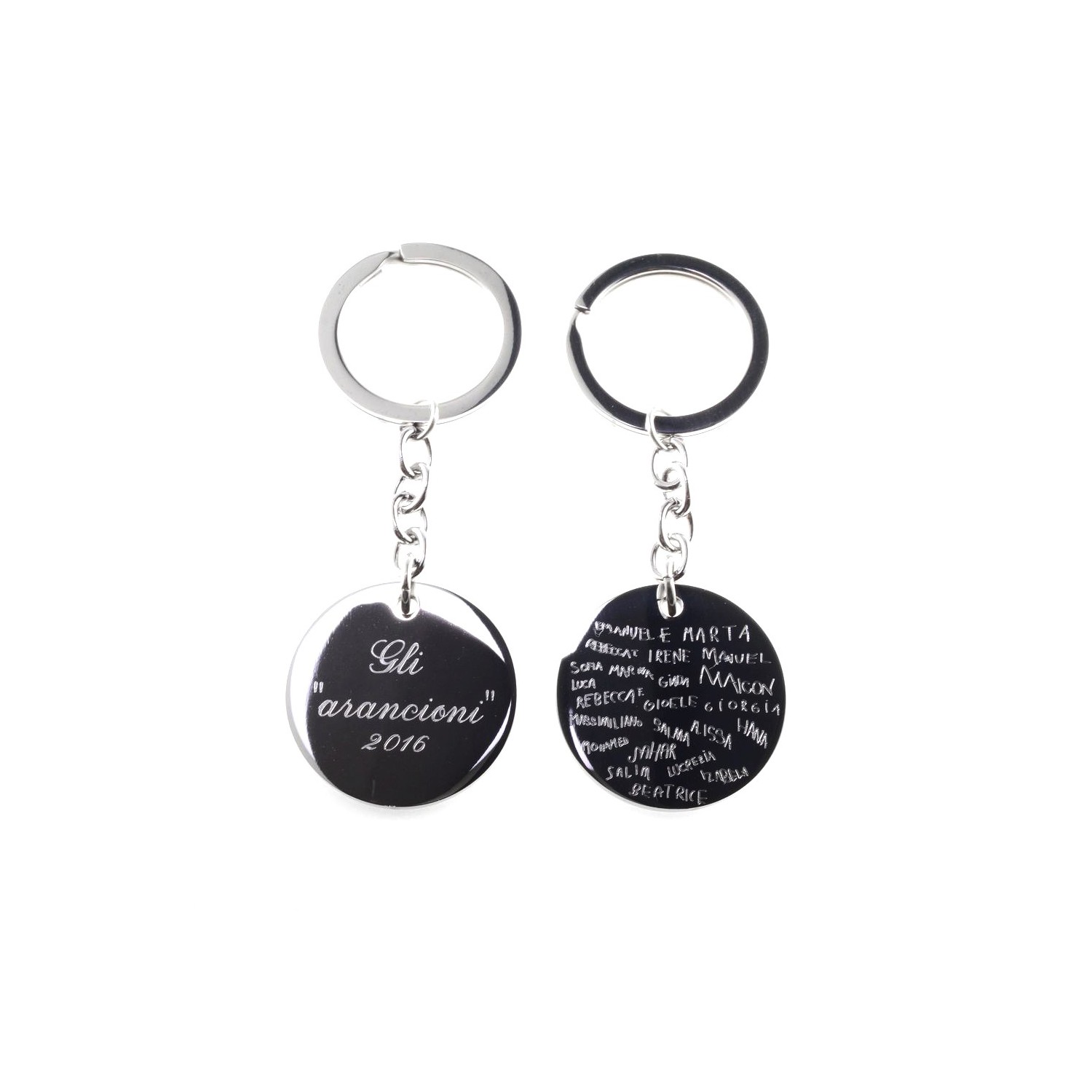 Keychain with autographed signatures in stainless steel
